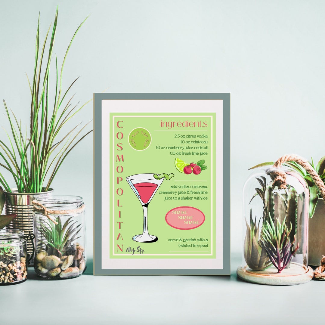 Cosmopolitan Print, Classic Cocktail Wall Art, Colorful Alcohol Print ...