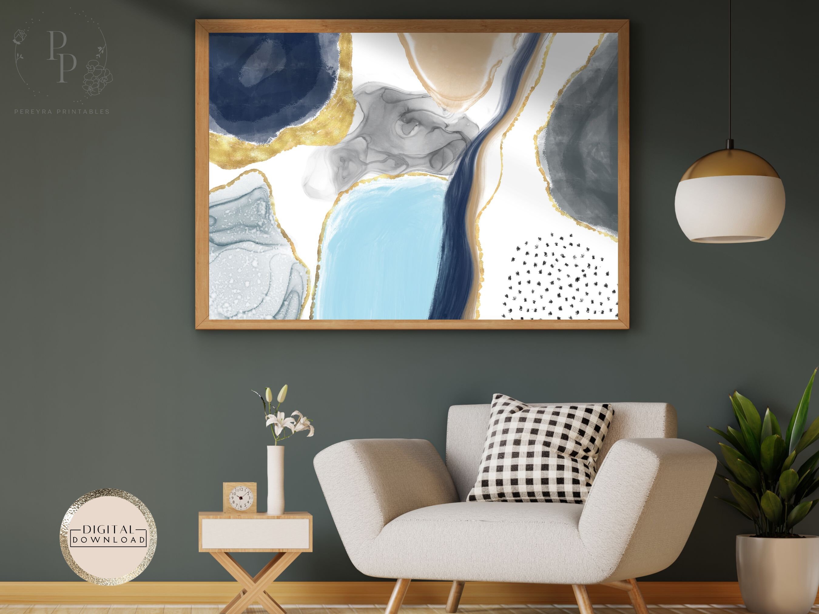 2 Piece Navy Blue Abstract, Printable Wall Art, Blue Watercolor, 2 Set ...