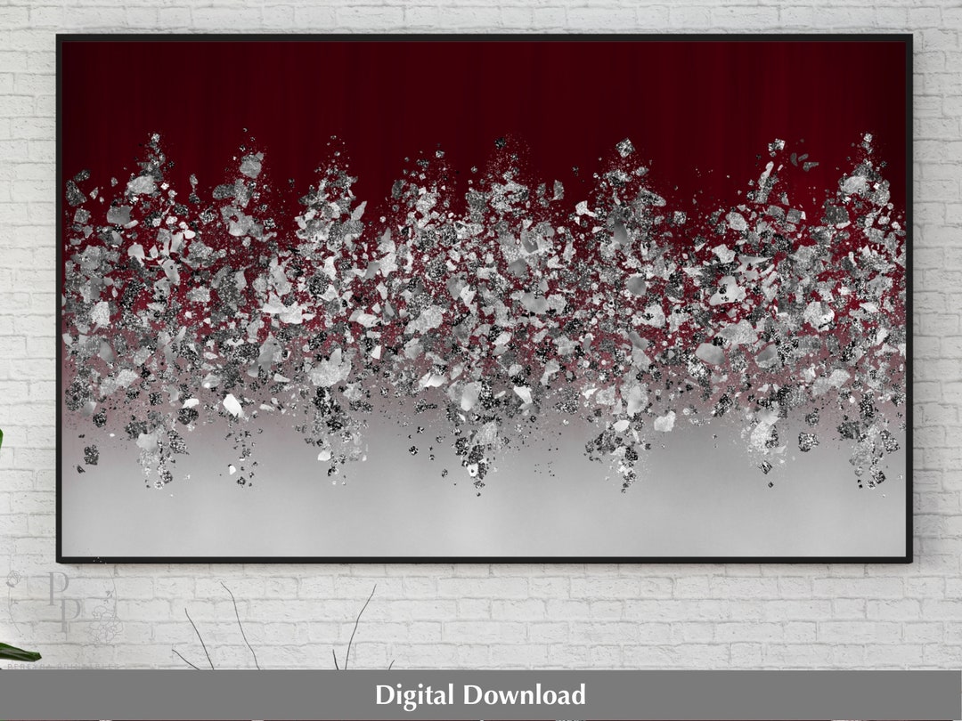 Burgundy and Silver Printable Wall Art, Digital Crushed Glass Art ...