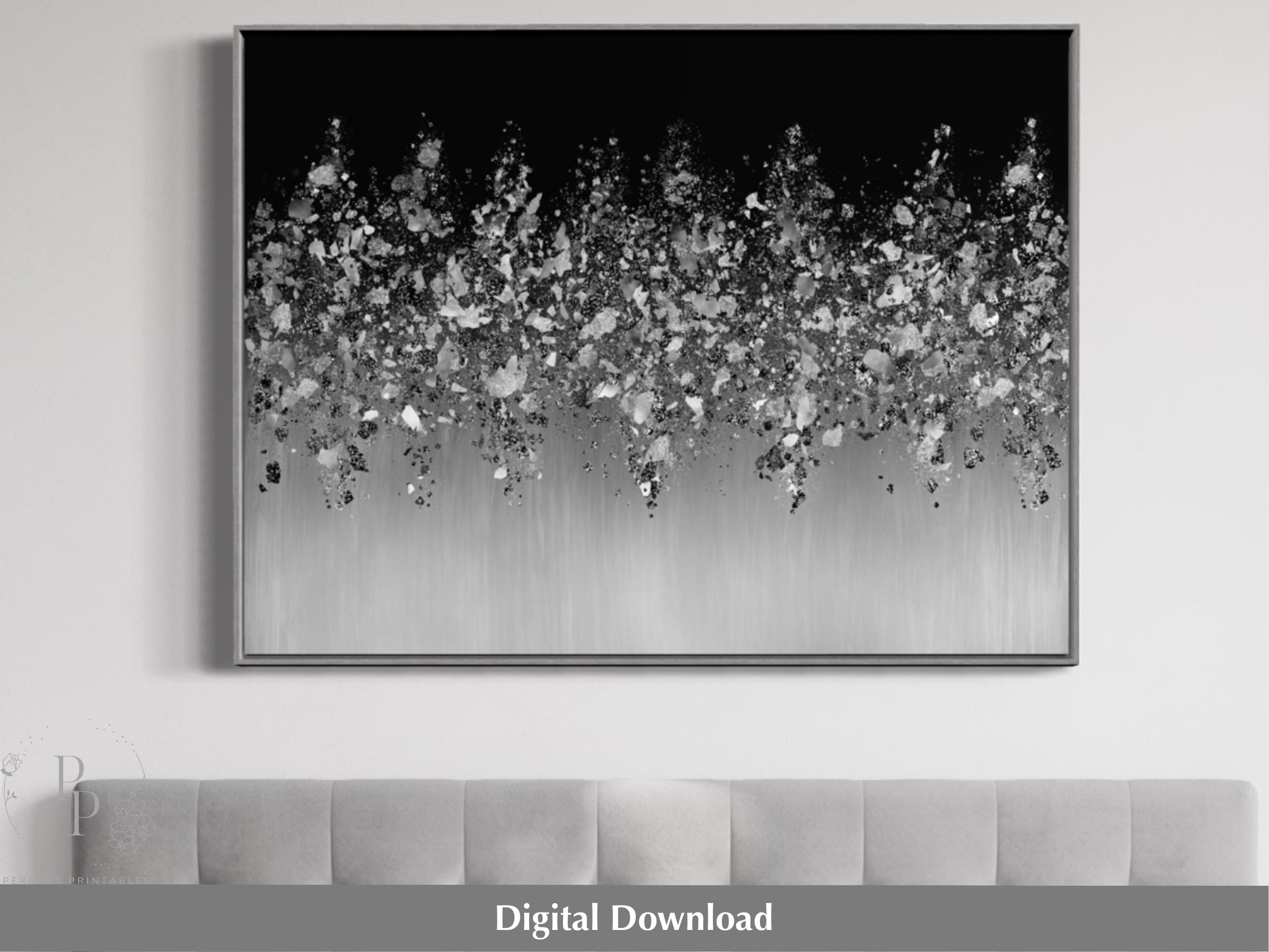 Black Abstract Art, Printable Poster, Digital Crushed Glass Wall Art ...