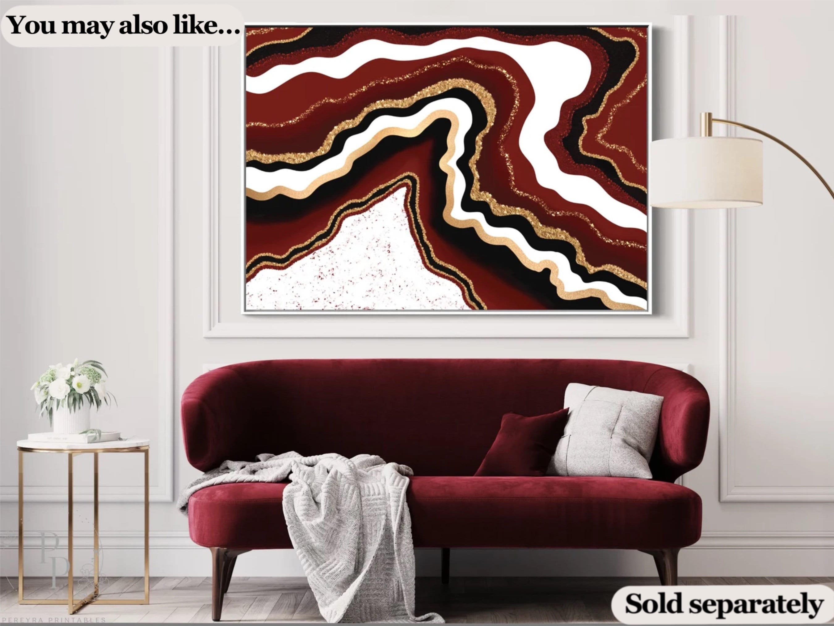 Burgundy and Silver Art, Printable Wall Art, Geode Print, Agate Slice ...