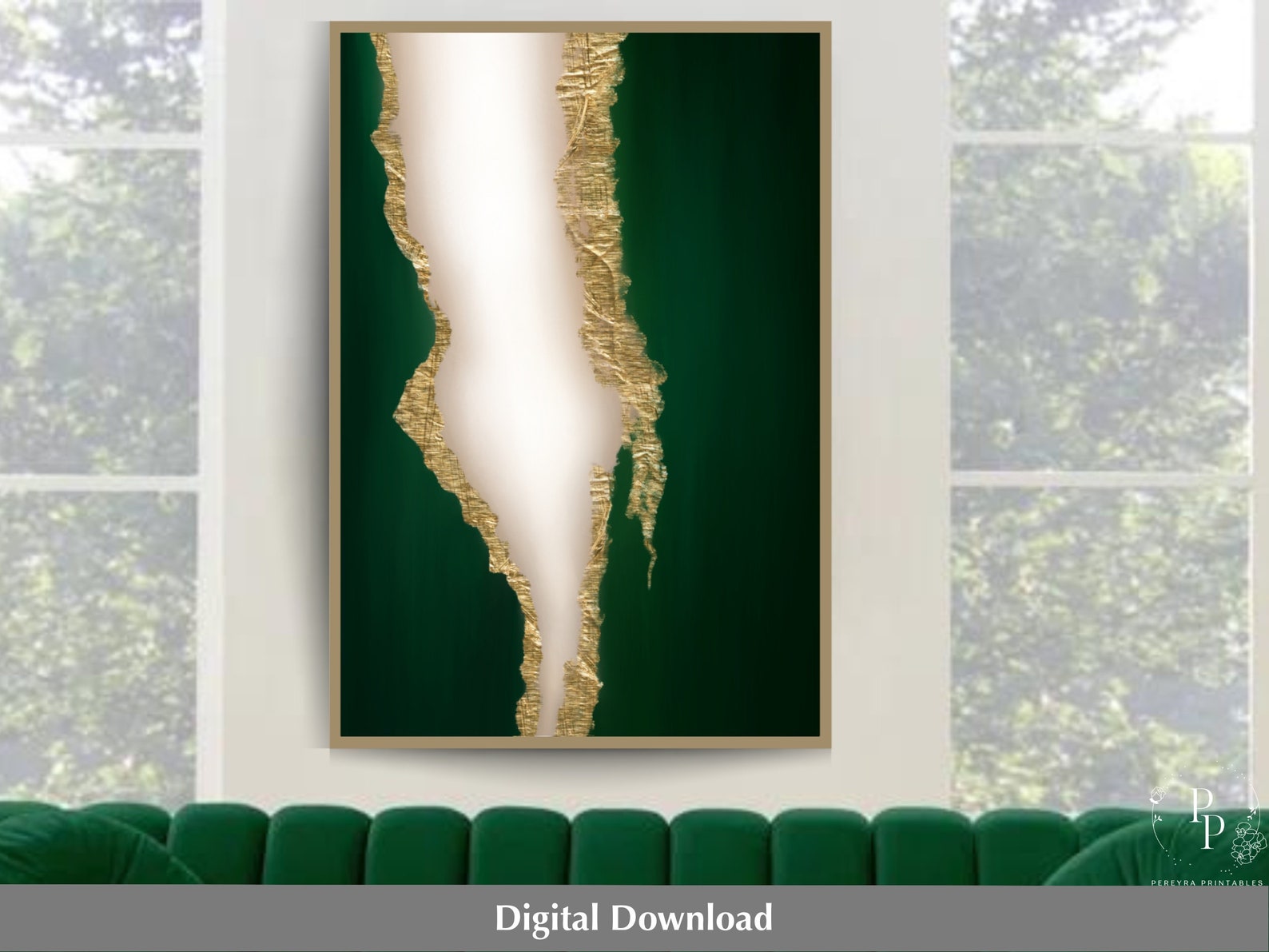 Emerald Green Wall Art, Printable Wall Art, Emerald Green and Gold ...