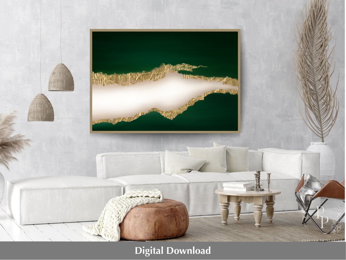Emerald Green Wall Art, Printable Wall Art, Emerald Green and Gold ...