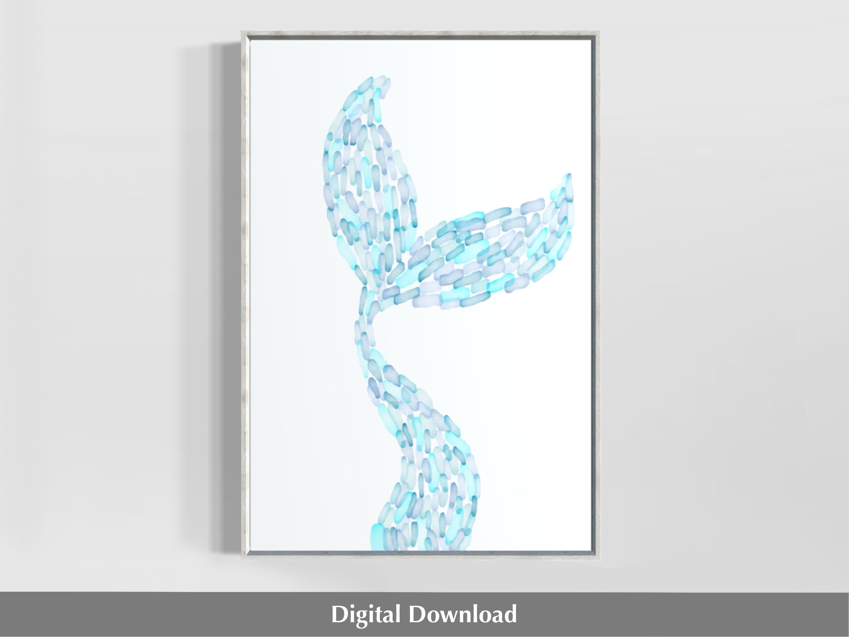 Blue Mermaid Watercolor Mosaic, Watercolor Sea Glass PRINTABLE Wall Art ...