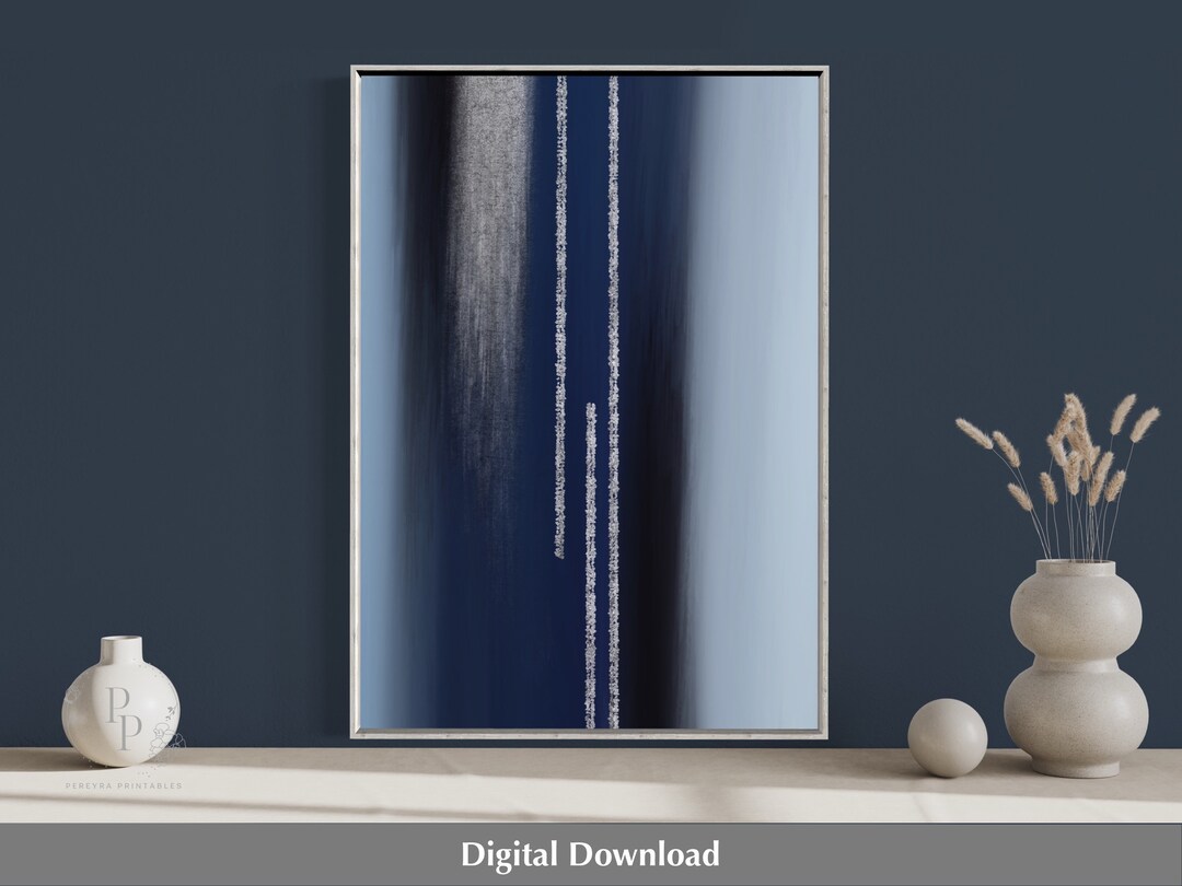 Navy Blue and Silver Abstract, Printable Wall Art, Elegant Wall Decor ...