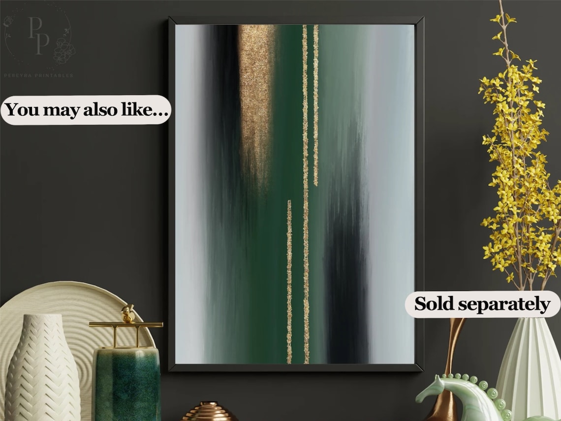 Emerald Green Wall Art, Printable Wall Art, Emerald Green and Gold ...