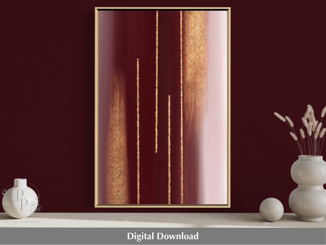 Burgundy and Gold Abstract, Printable Wall Art, Modern Minimalist ...