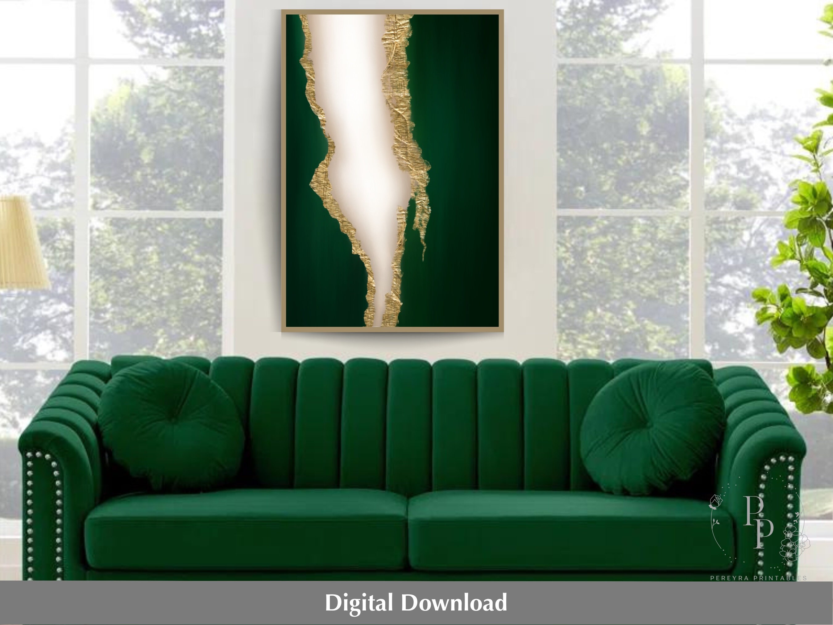 Emerald Green Wall Art, Printable Wall Art, Emerald Green and Gold ...