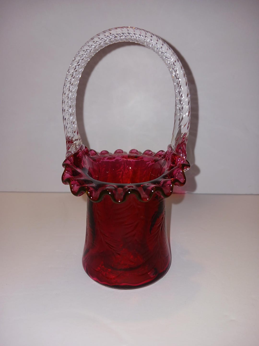 Vintage Cranberry Basket With Ruffled Edge - Etsy