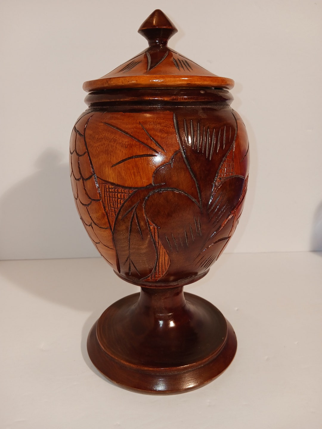 Stunning Large Hand Carved Wooden Urn Floral Pattern - Etsy