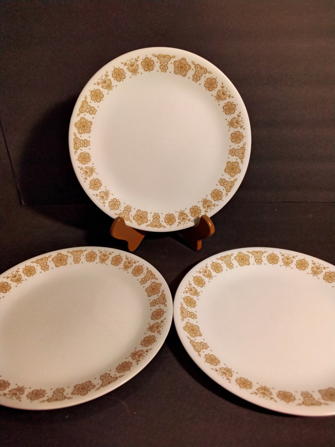 Corelle by Corning Gold Butterfly 3pc Dinner Plate (harvest Gold Daisy ...