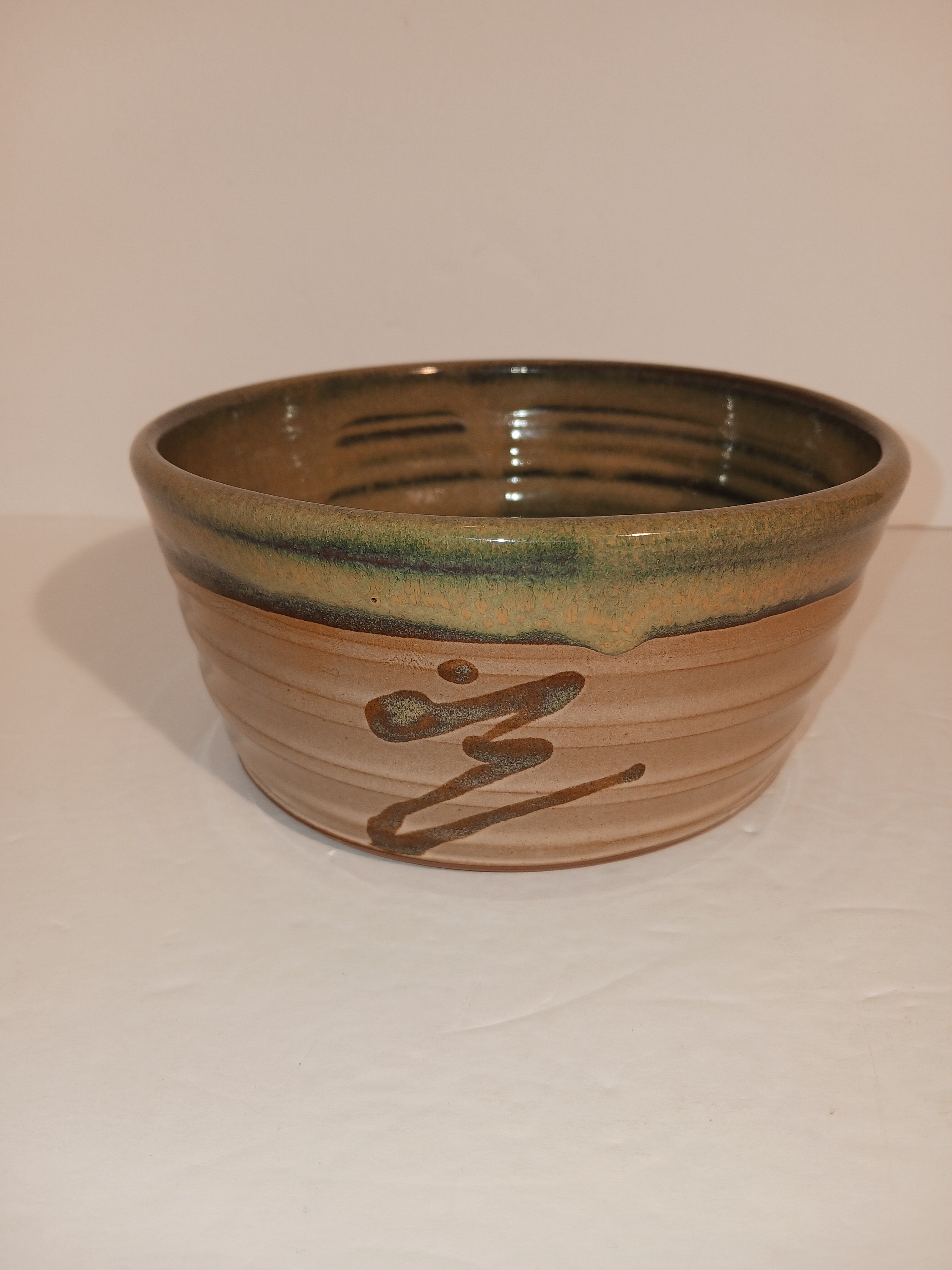 Clement Art Pottery Bowl Tan and Green Glaze Signed - Etsy