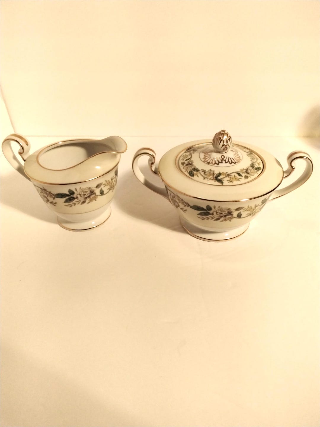 Noritake Sugar and Creamer - Pattern 5020 White Roses and Vines ...