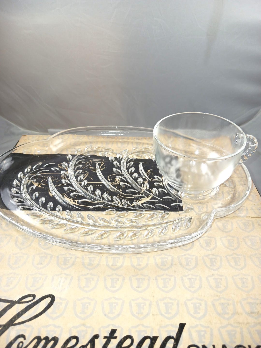 Vintage Federal Glass Co. Homestead Snack Set in Box - Etsy