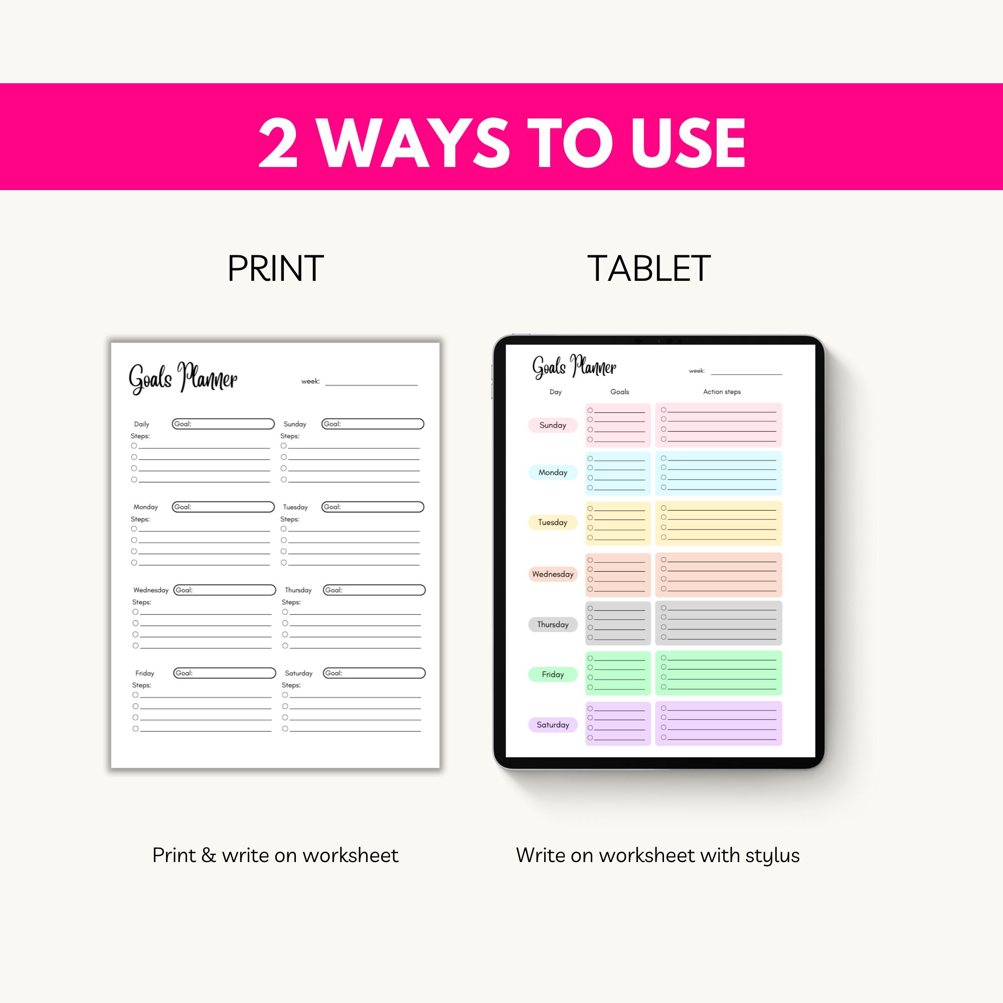 Weekly Goals Planner | Life Planner | Goal Action Steps | Goals ...