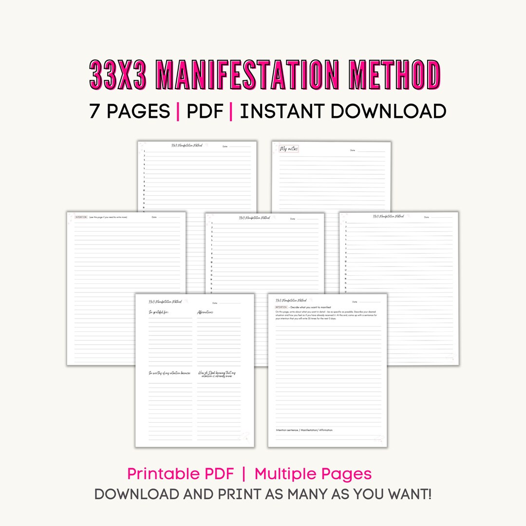 33x3 Method Worksheet | Manifestation Worksheet Planner - Etsy