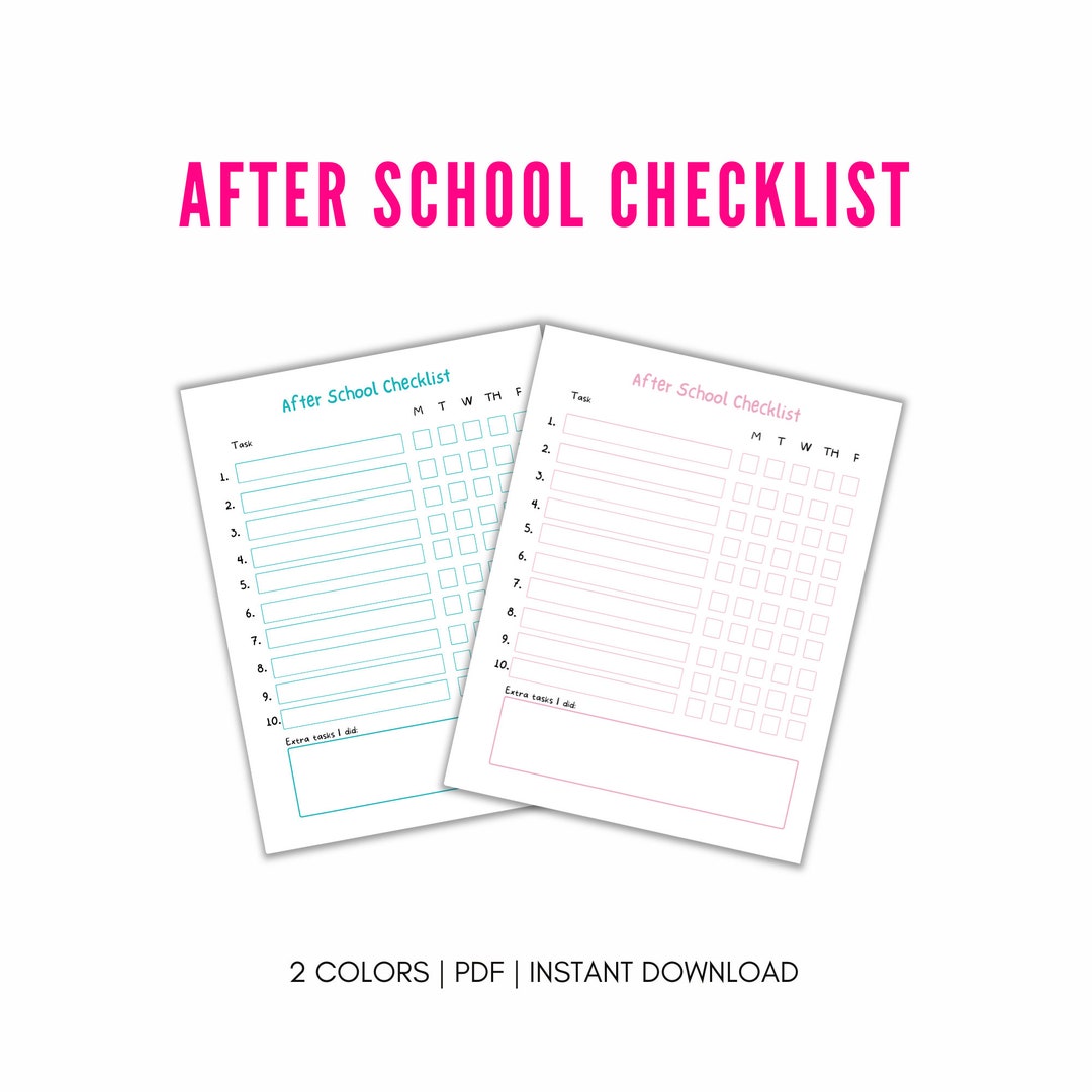 After School Checklist | After School to Do List | Student Checklist ...