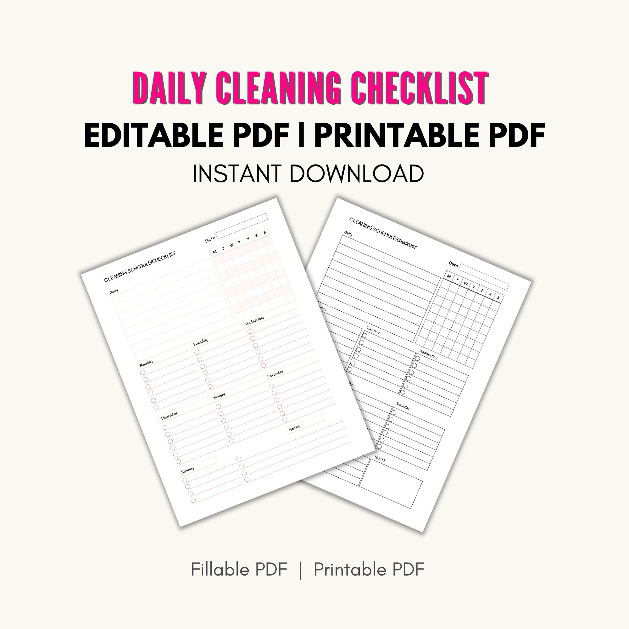 Editable Daily Cleaning Schedule Checklist PDF | PDF Printable Daily ...