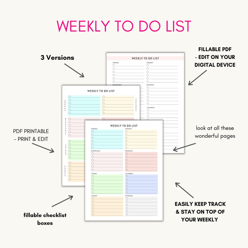 Editable Weekly to Do List Planner Printable, Checklist, Printable PDF ...