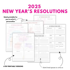 2025 New Year's Resolutions Template PDF | Worksheet | Printable | New ...