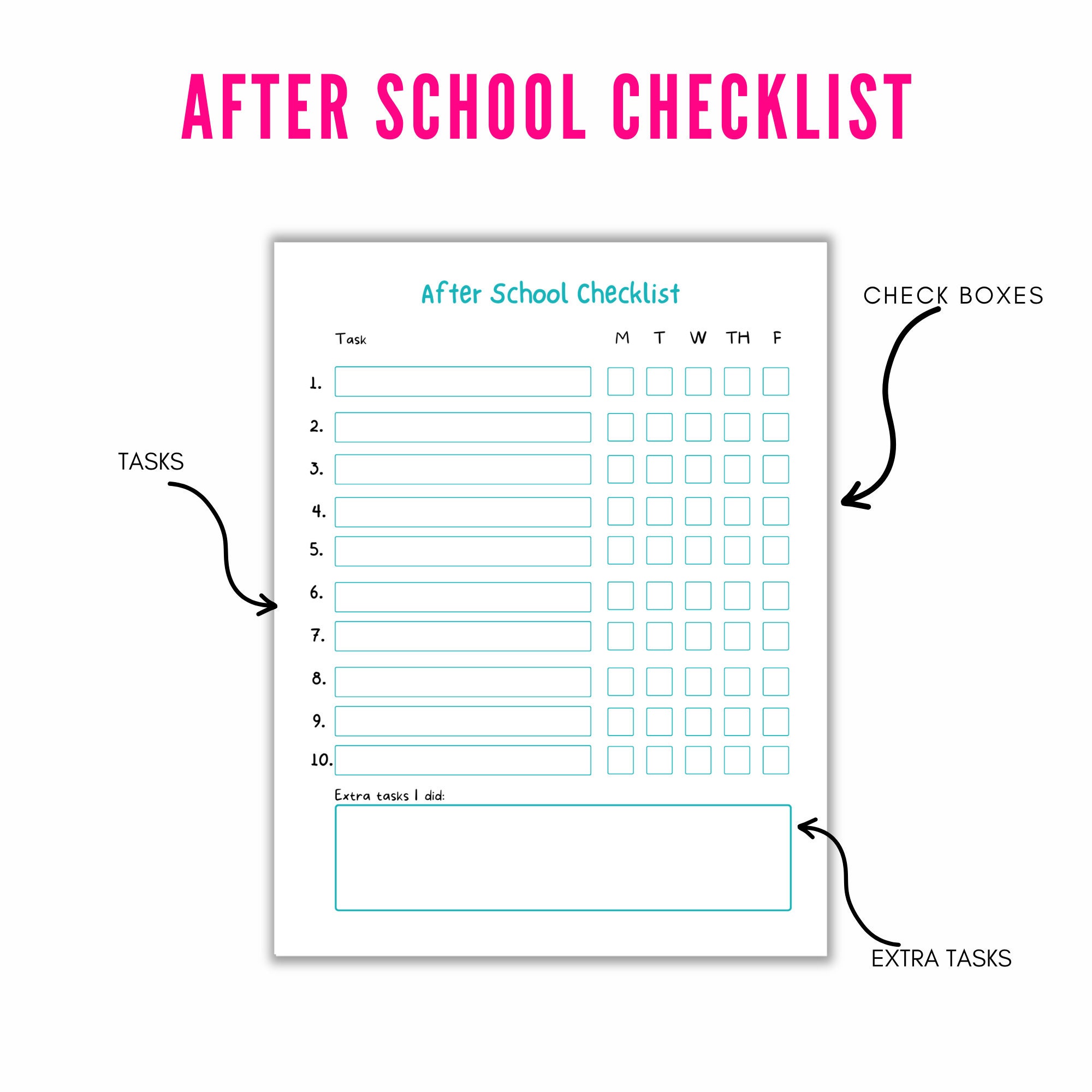 After School Checklist | After School to Do List | Student Checklist ...