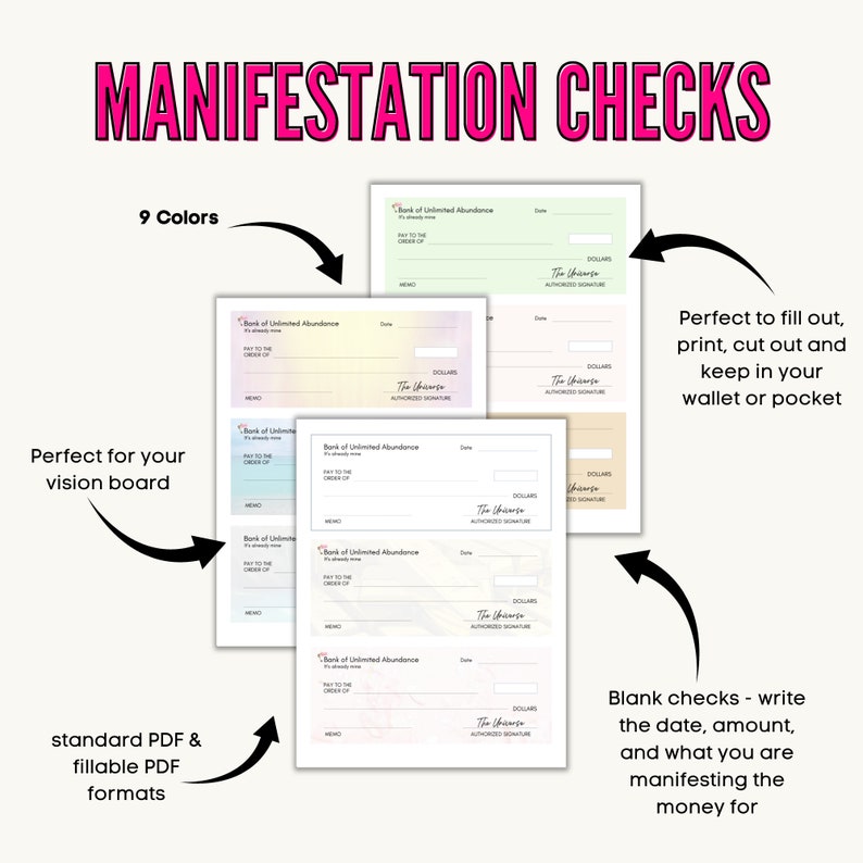 Abundance Checks | Manifestation Checks | Law of Attraction Blank ...