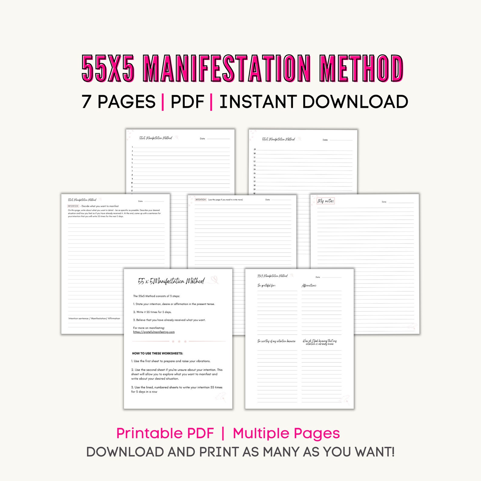 55x5 Manifestation Method 5x55 Method 555 Manifestation Journal Law Of