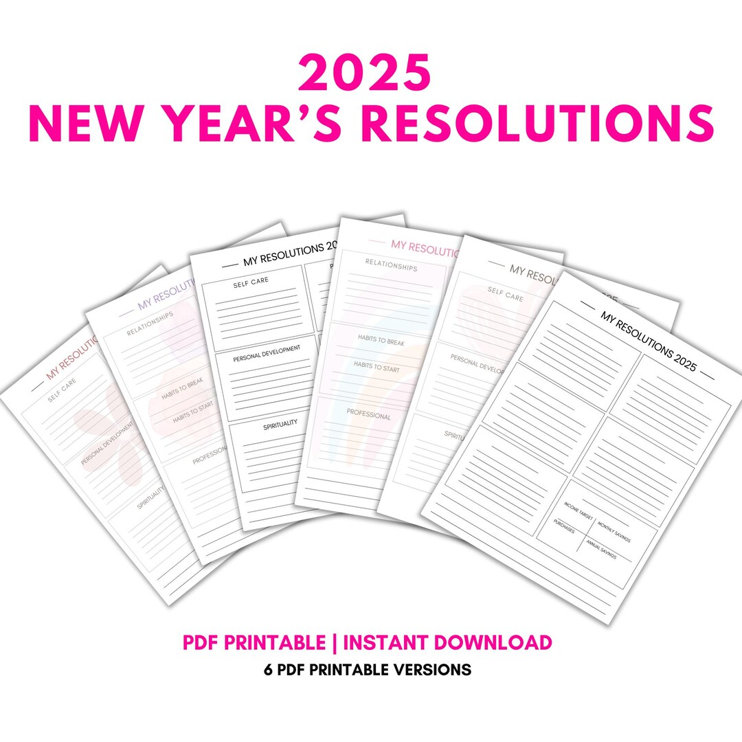 2025 New Year's Resolutions Template PDF | Worksheet | Printable | New ...