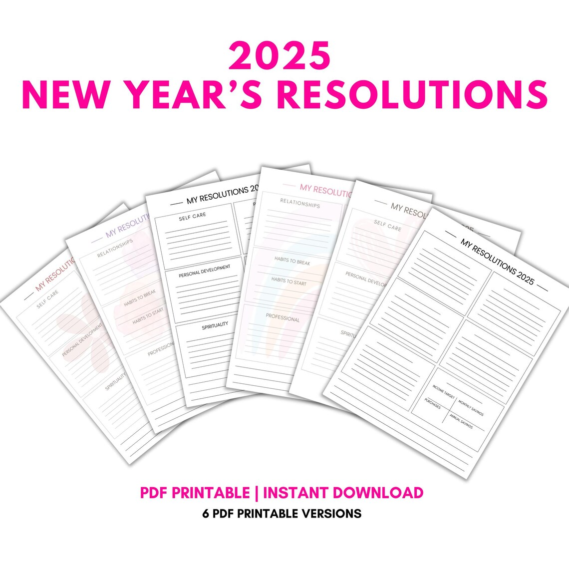 2025 New Year's Resolutions Template PDF | Worksheet | Printable | New ...
