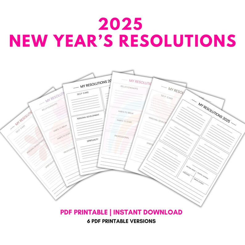 2025 New Year's Resolutions Template PDF | Worksheet | Printable | New ...