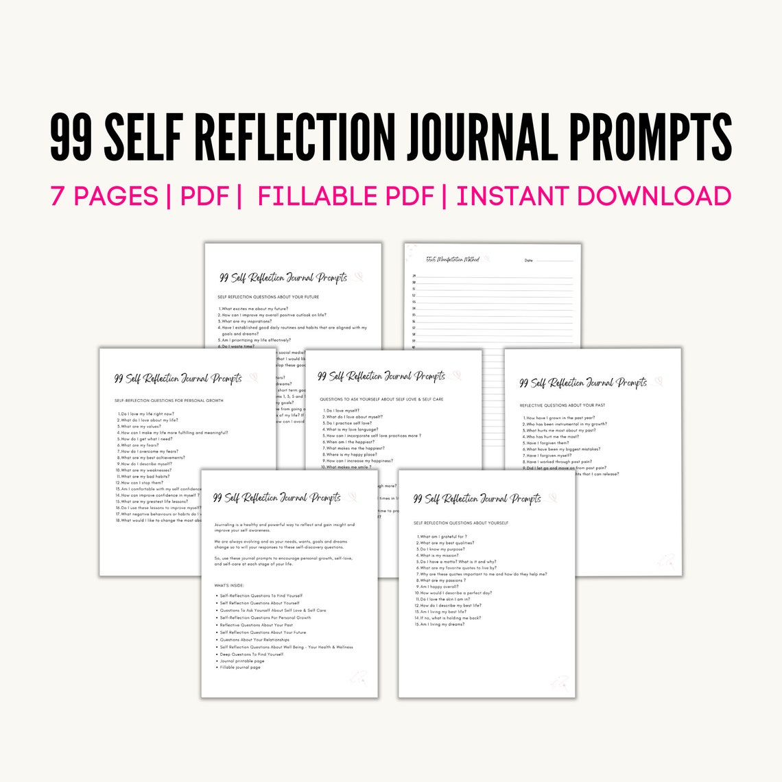 99 Self Reflection Personal Growth Journal Prompts Self - Etsy