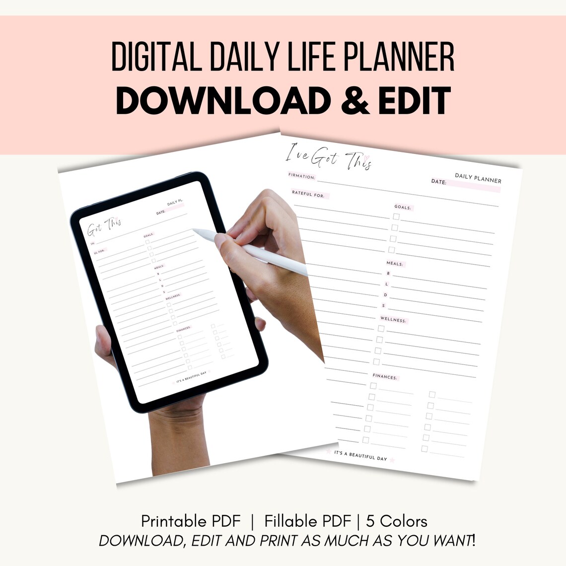 Editable Fillable PDF & Printable Daily Life Planner - Etsy