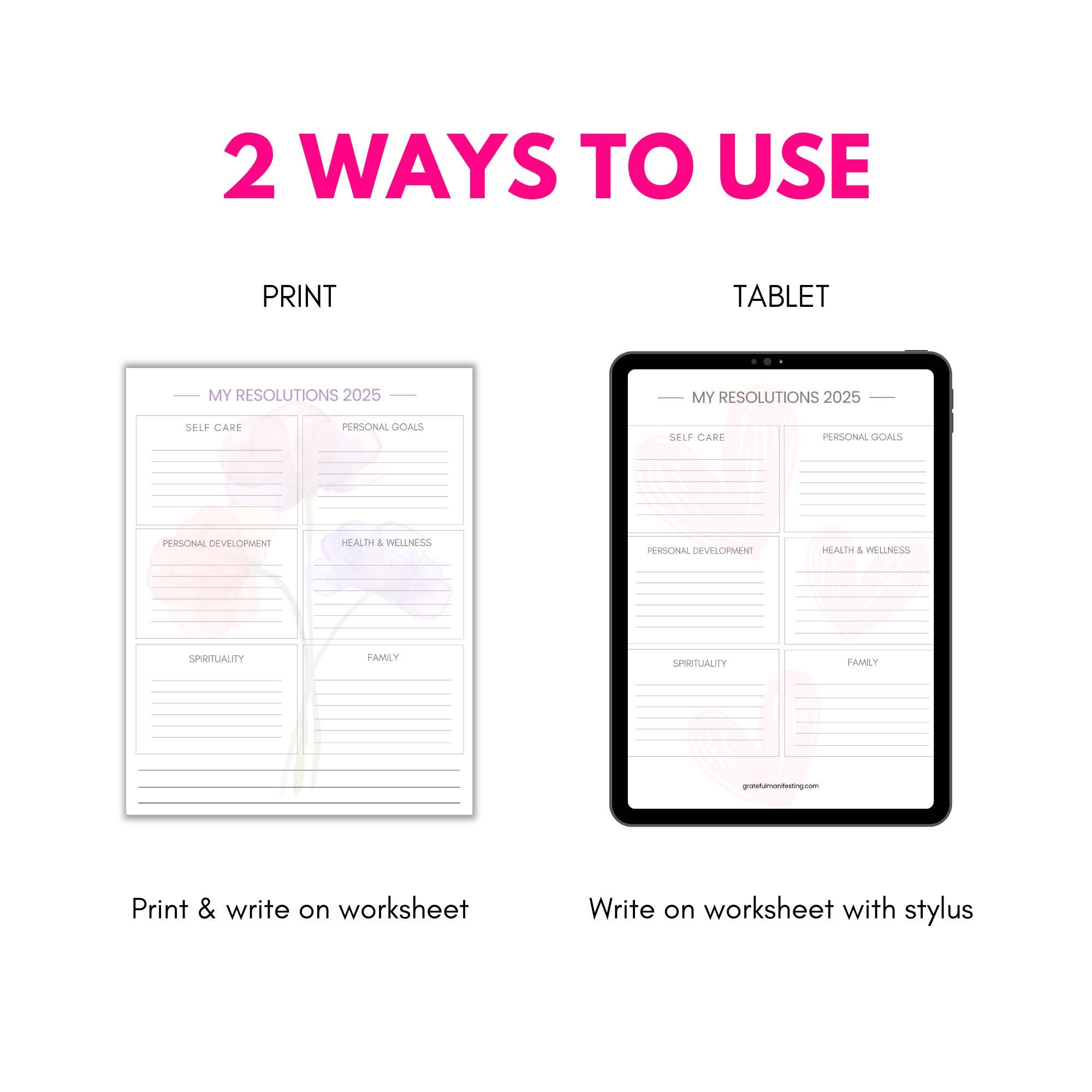 2025 New Year's Resolutions Template PDF | Worksheet | Printable | New ...