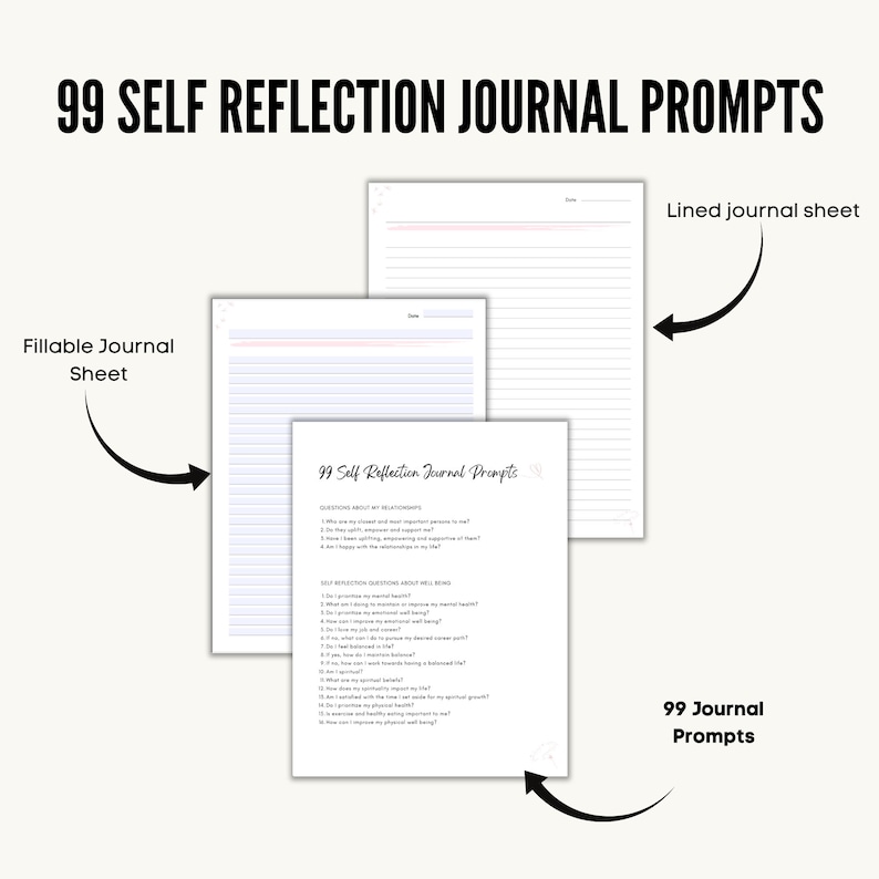 99 Self Reflection Personal Growth Journal Prompts Self - Etsy