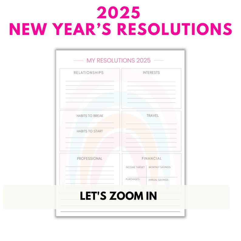 2025 New Year's Resolutions Template PDF | Worksheet | Printable | New ...