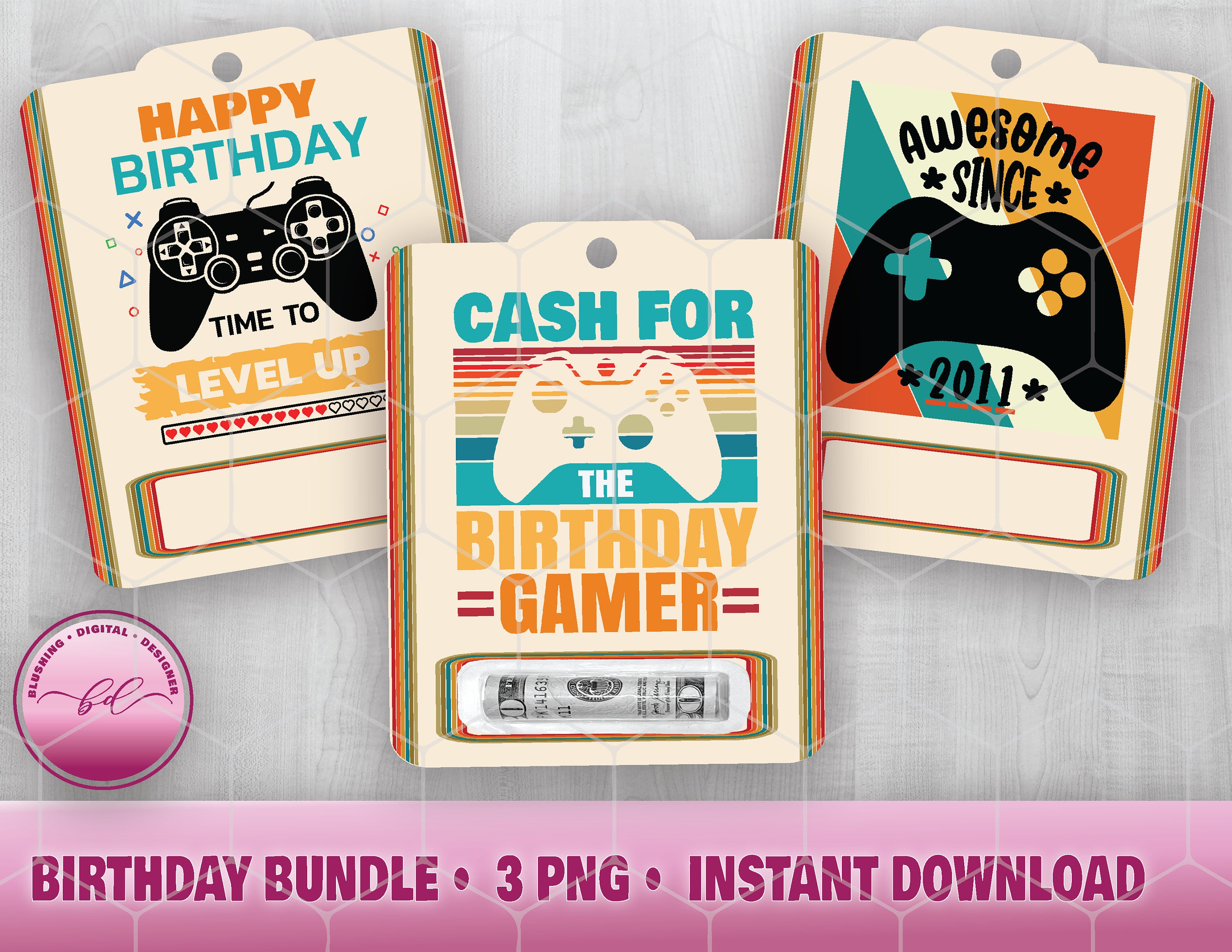 Retro Gamer Birthday Gift Printable Money Card, Lip Balm Money Card PNG ...