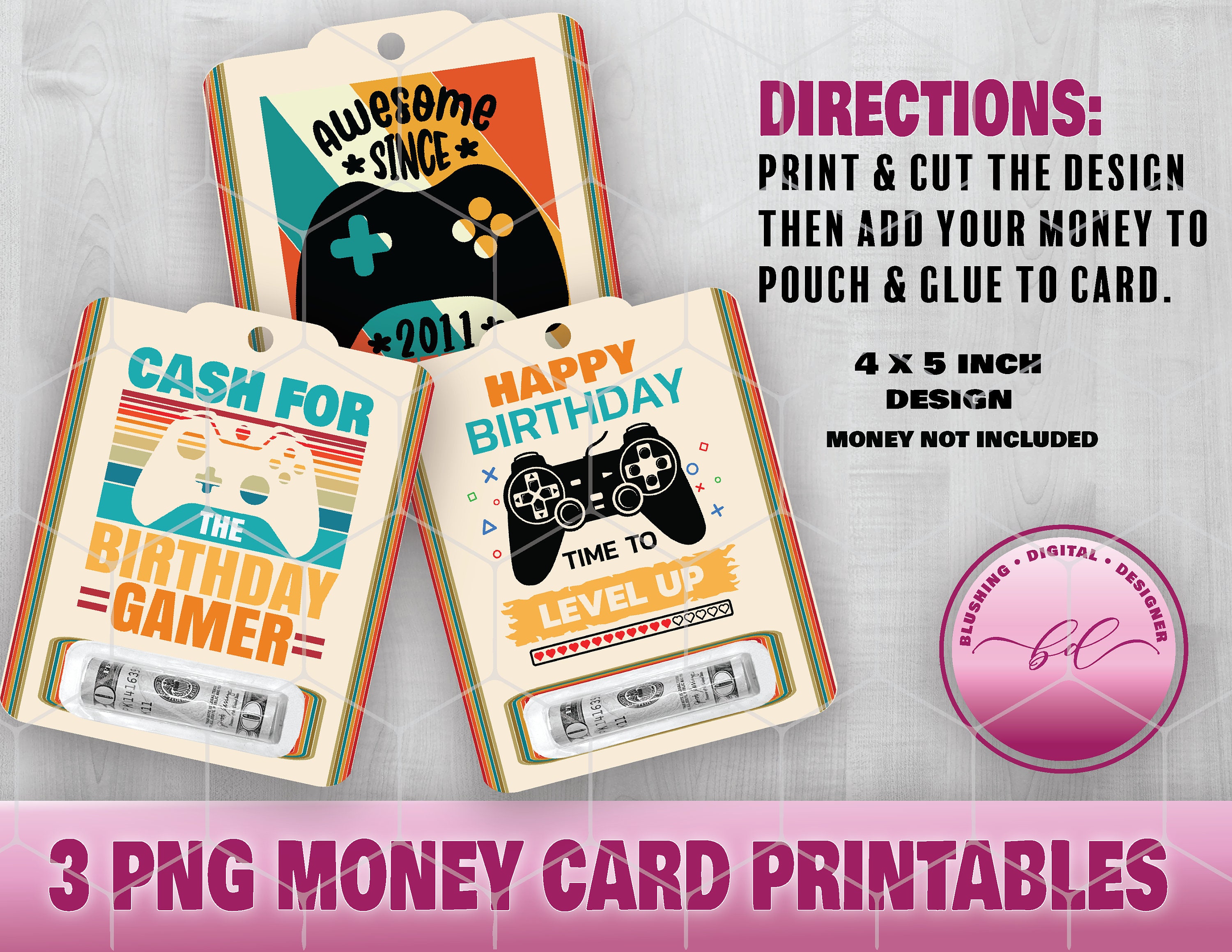 Retro Gamer Birthday Gift Printable Money Card, Lip Balm Money Card PNG ...