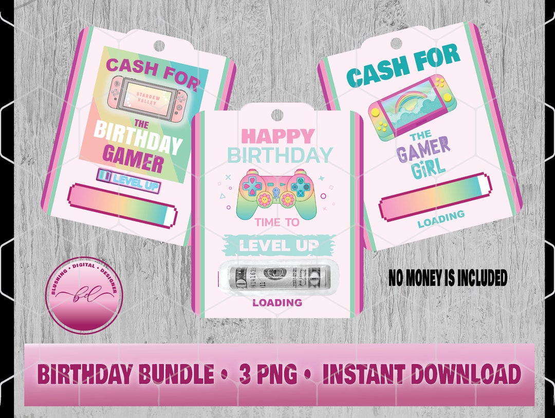 Retro Gamer Birthday Gift Printable Money Card, Lip Balm Money Card PNG ...