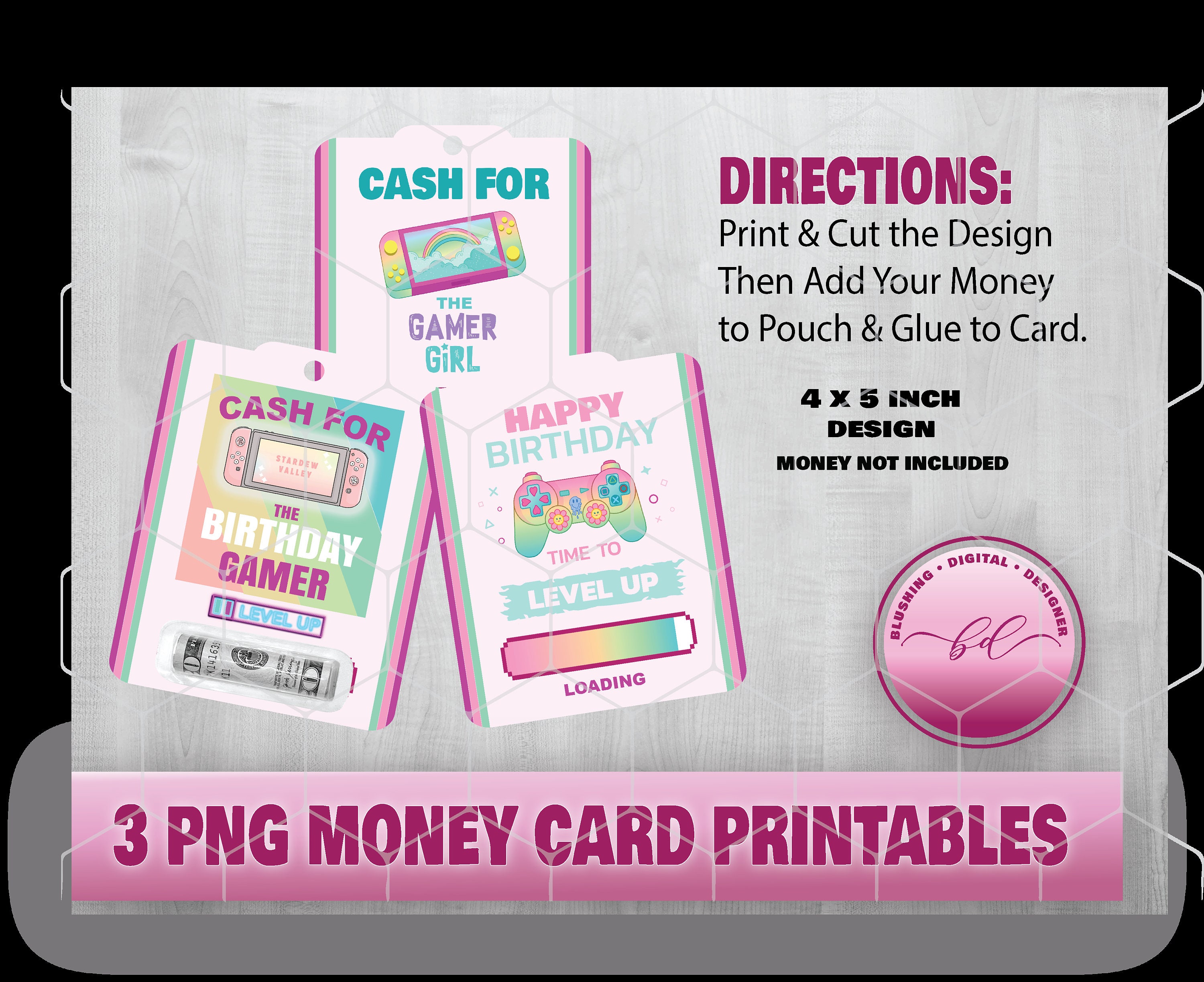 Retro Gamer Birthday Gift Printable Money Card, Lip Balm Money Card PNG ...