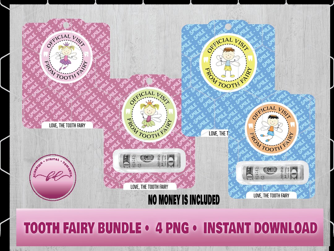 Children Tooth Fairy Lip Balm Gift Card Money Holder, Downloadable PNG ...