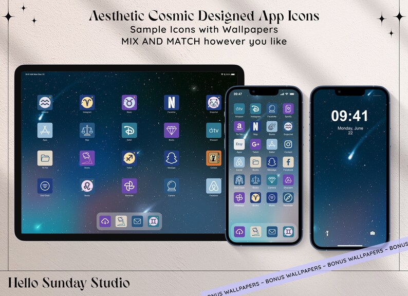 Cosmic Zodiac Ios16 App Icon Pack Bundle, Ios14 App Wallpapers, Minimal ...