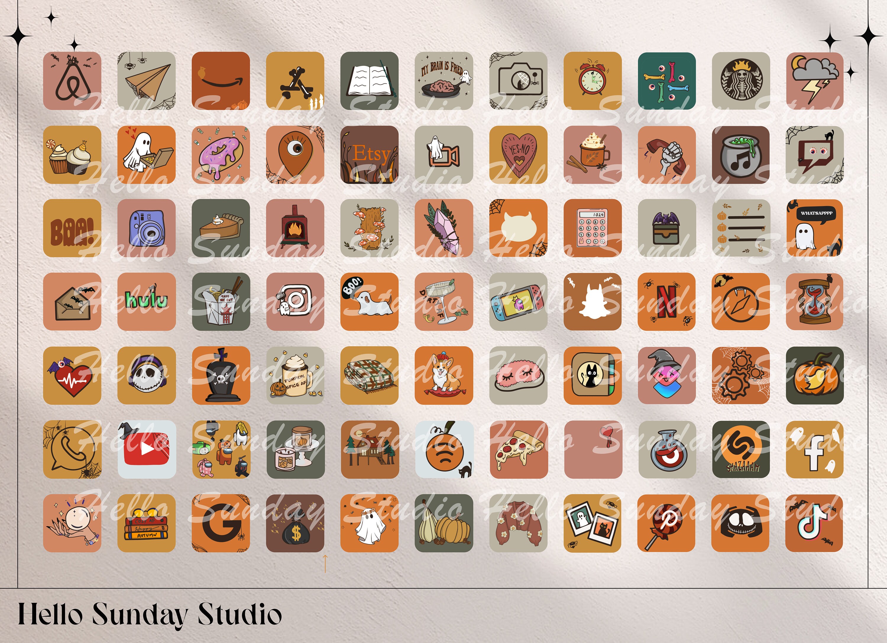 Spooky Fall - Hand Drawn Ios16 App Icon Pack Bundle, Ios14 App ...