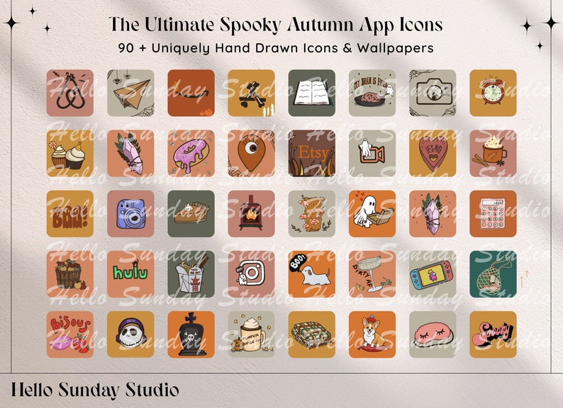 Spooky Fall - Hand Drawn Ios16 App Icon Pack Bundle, Ios14 App ...