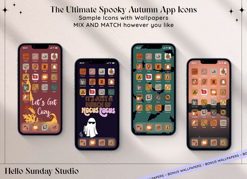 Spooky Fall - Hand Drawn Ios16 App Icon Pack Bundle, Ios14 App ...