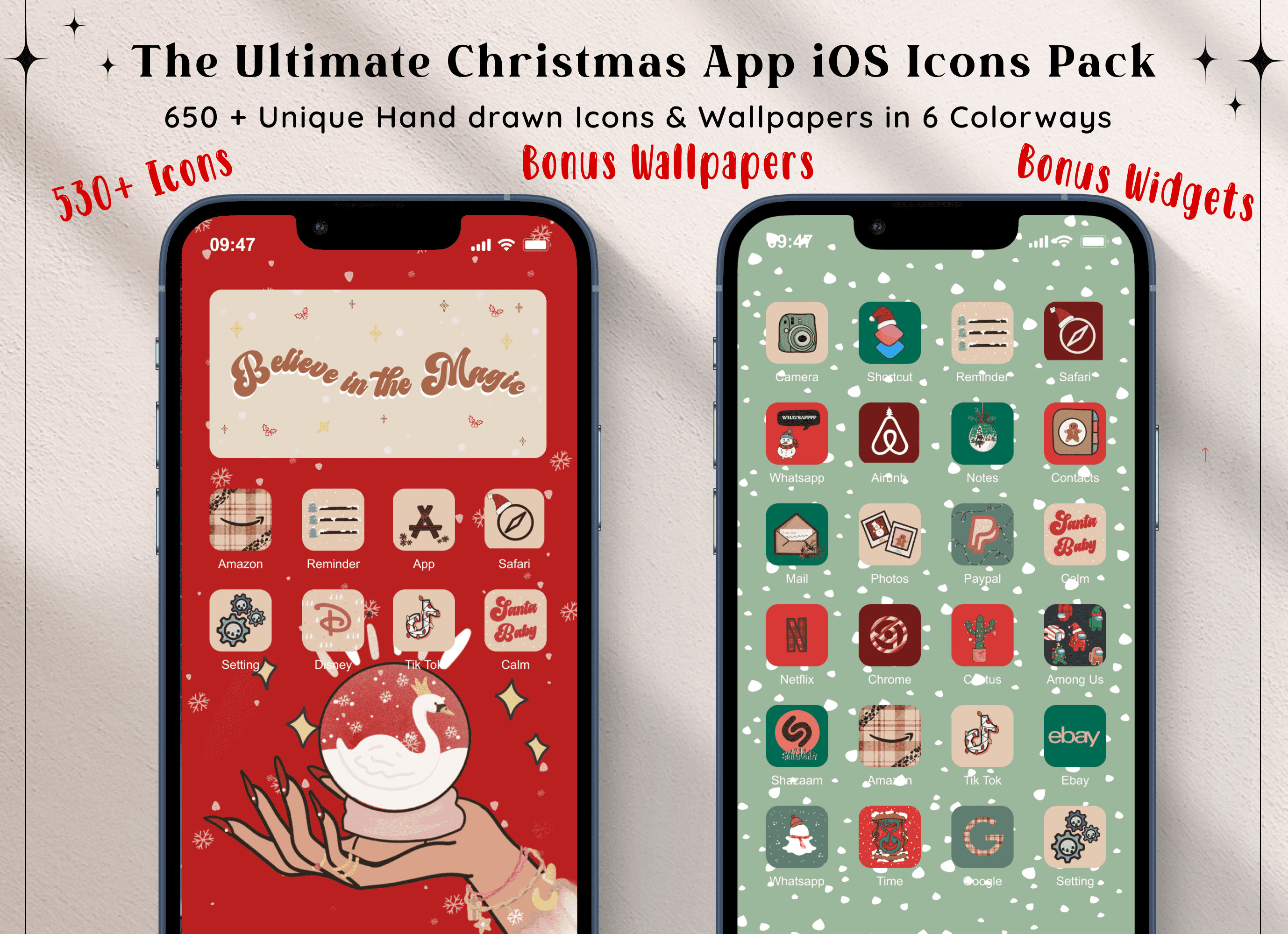Christmas Aesthetic Theme - Hand Drawn Ios16 App Icons Bundle, Ios14 ...