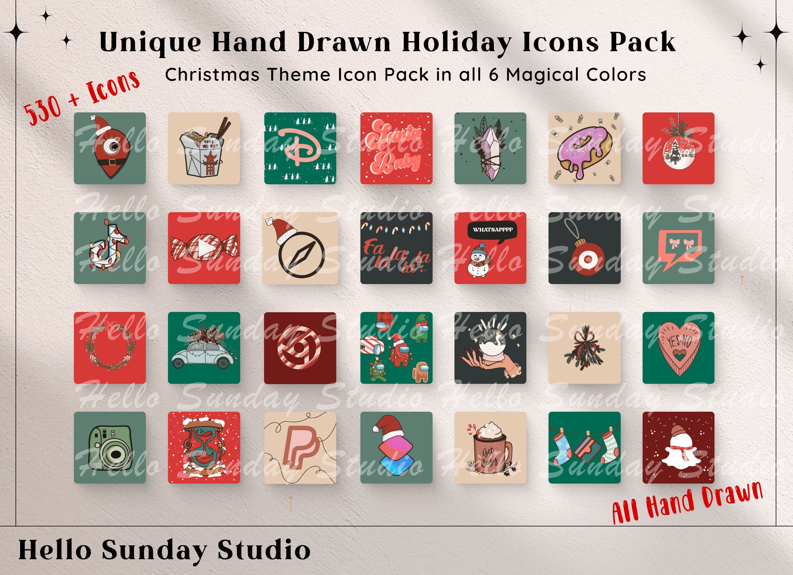 Christmas Aesthetic Theme - Hand Drawn Ios16 App Icons Bundle, Ios14 ...