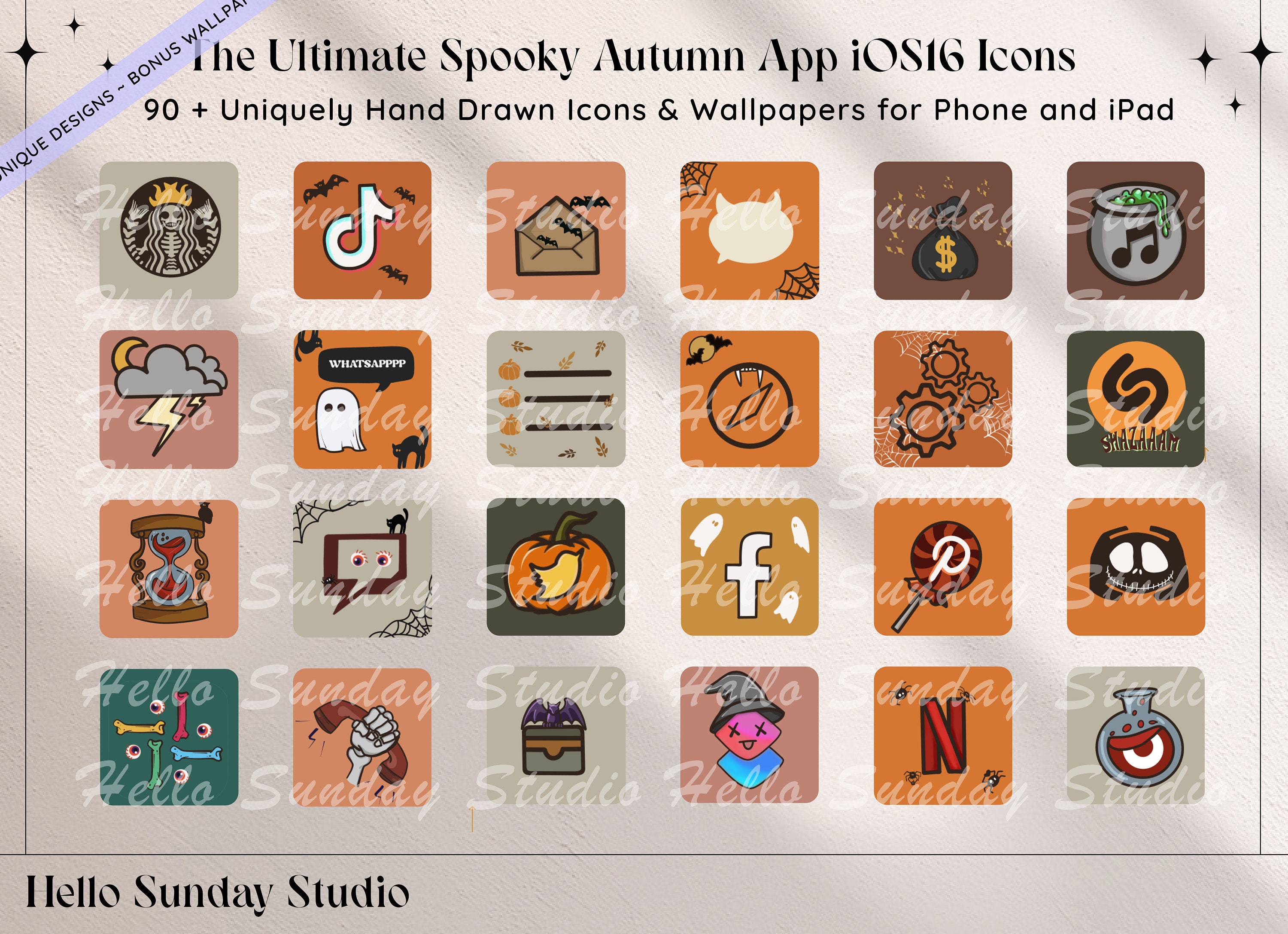 Spooky Fall - Hand Drawn Ios16 App Icon Pack Bundle, Ios14 App ...
