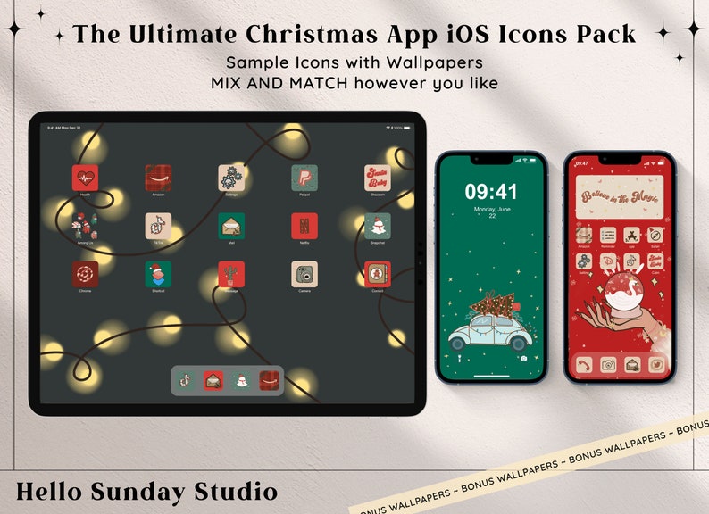 Christmas Aesthetic Theme - Hand Drawn Ios16 App Icons Bundle, Ios14 ...
