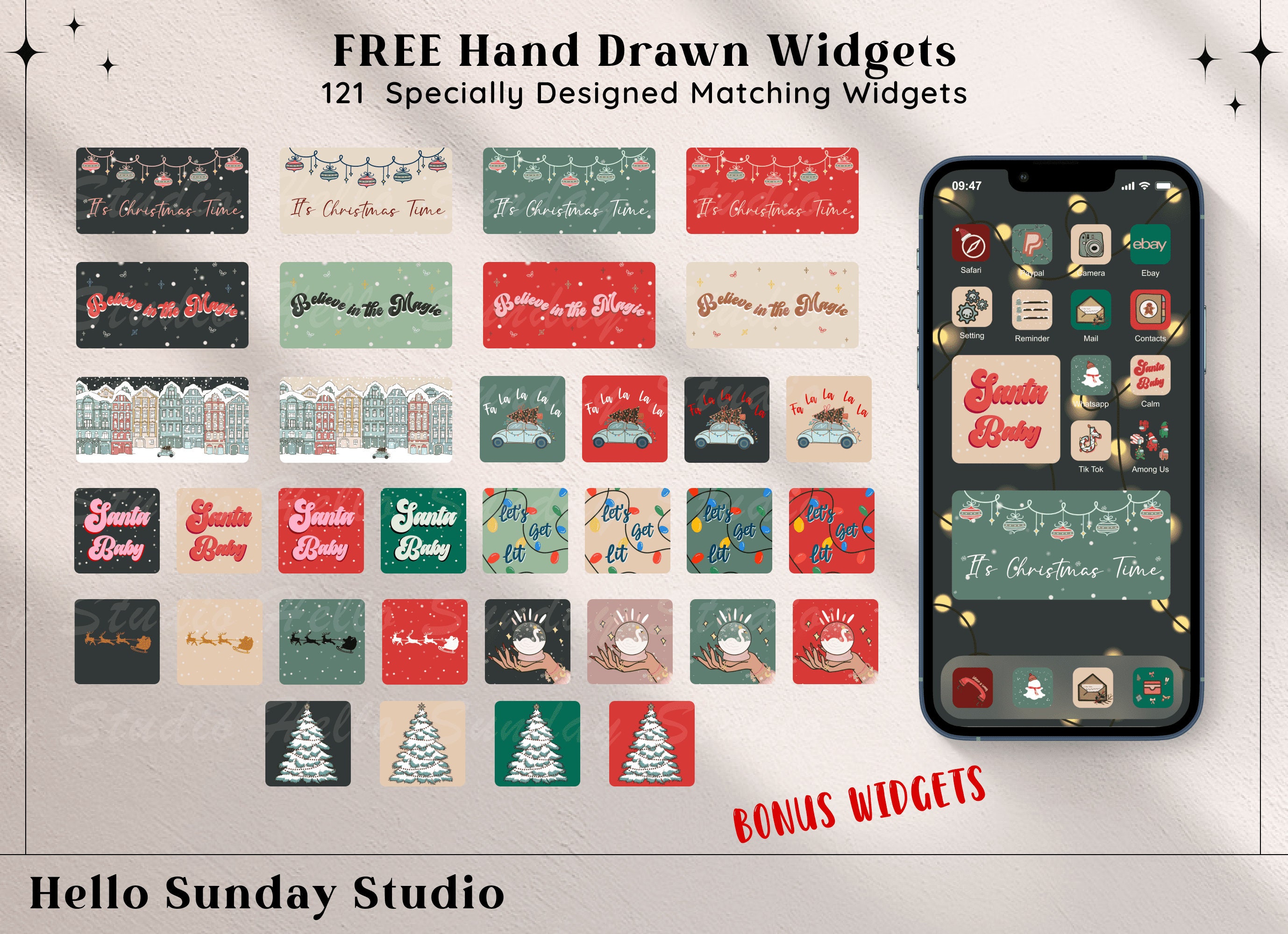 Christmas Aesthetic Theme - Hand Drawn Ios16 App Icons Bundle, Ios14 ...