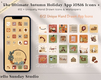 Spooky Fall Hand Drawn Ios16 App Icon Pack Bundle Ios14 App - Etsy